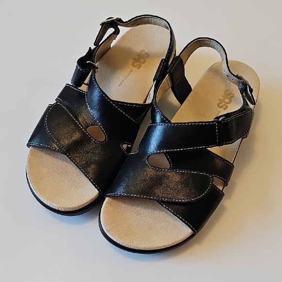SAS | Shoes | Sas Black Leather Velcro Buckle Strap On Orthopedic ...